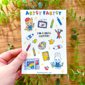 Artsy Fartsy Sticker Sheet | Cute Artist Stickers | Art Supplies ...