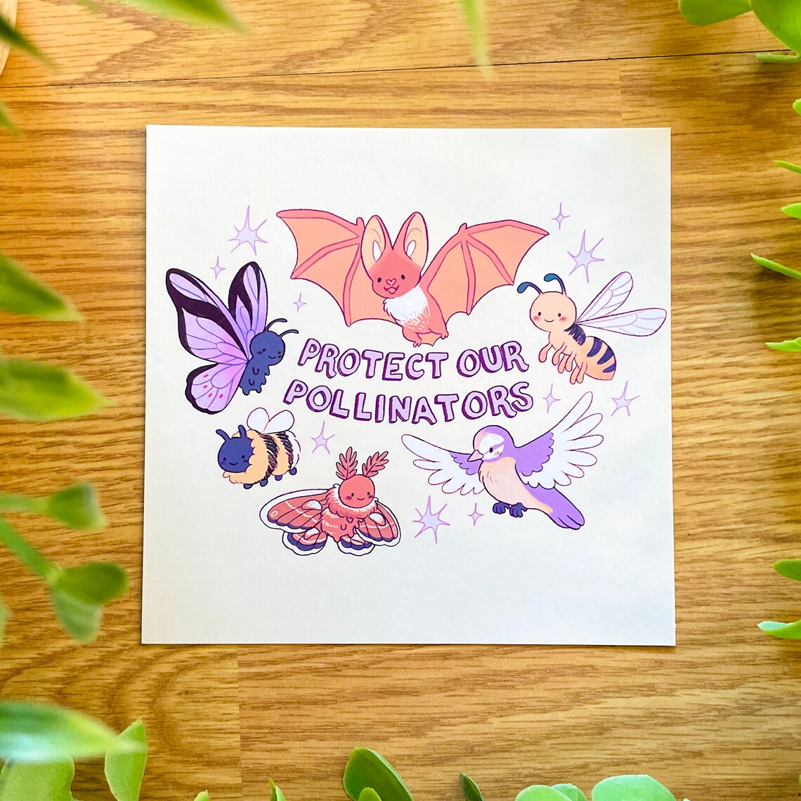 Protect Our Pollinators 5x5" Print | Pollinator Square Art Print | Bat ...