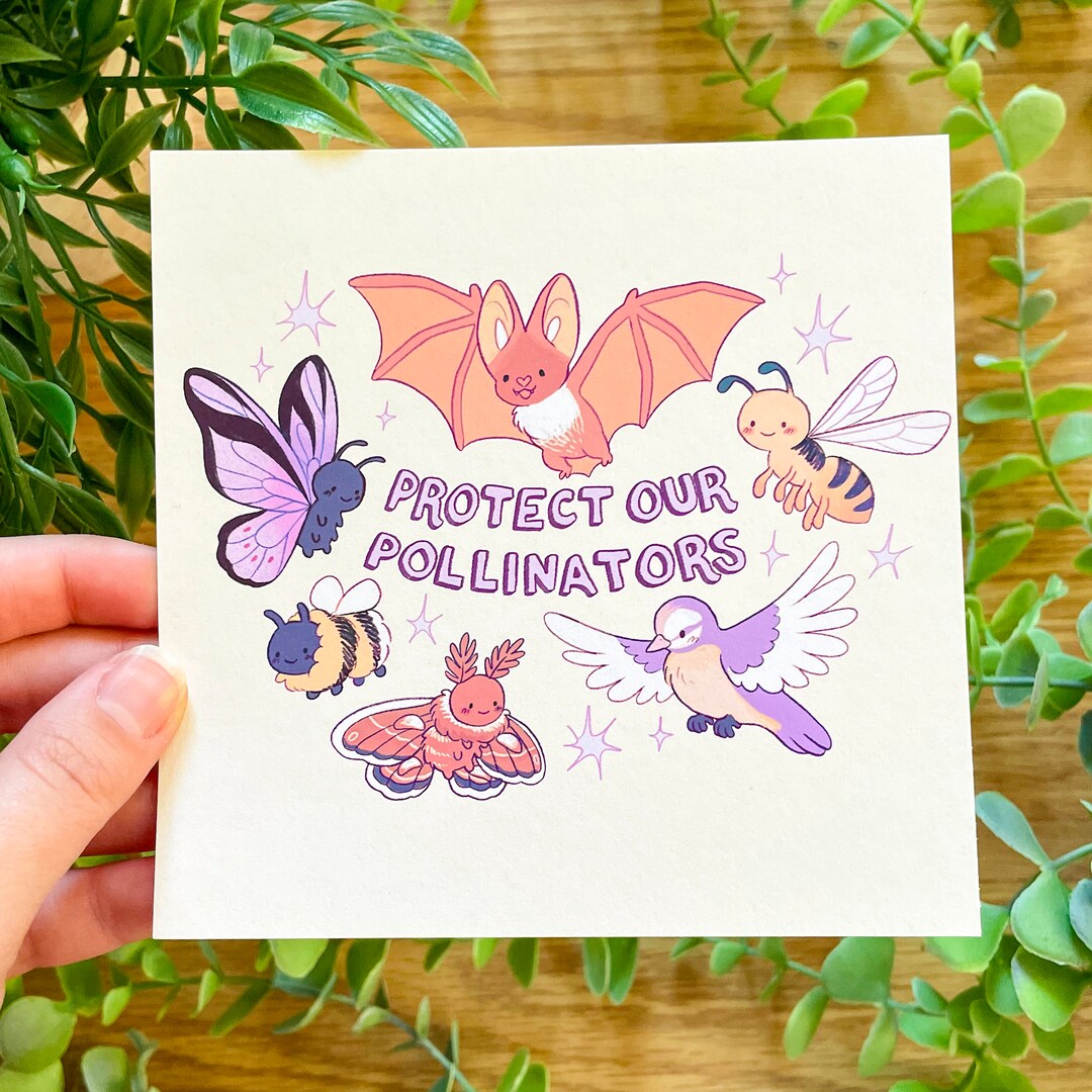 Protect Our Pollinators 5x5" Print | Pollinator Square Art Print | Bat ...
