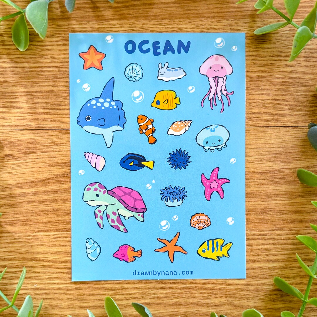 Ocean Sticker Sheet | Cute Sea Animal Stickers | Beach, Fish, Sea ...