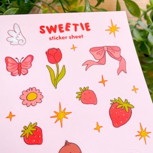 Sweetie Sticker Sheet Valentine's Day Sticker Sheet Strawberries, Cupid ...