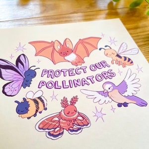 Protect Our Pollinators 5x5" Print | Pollinator Square Art Print | Bat ...