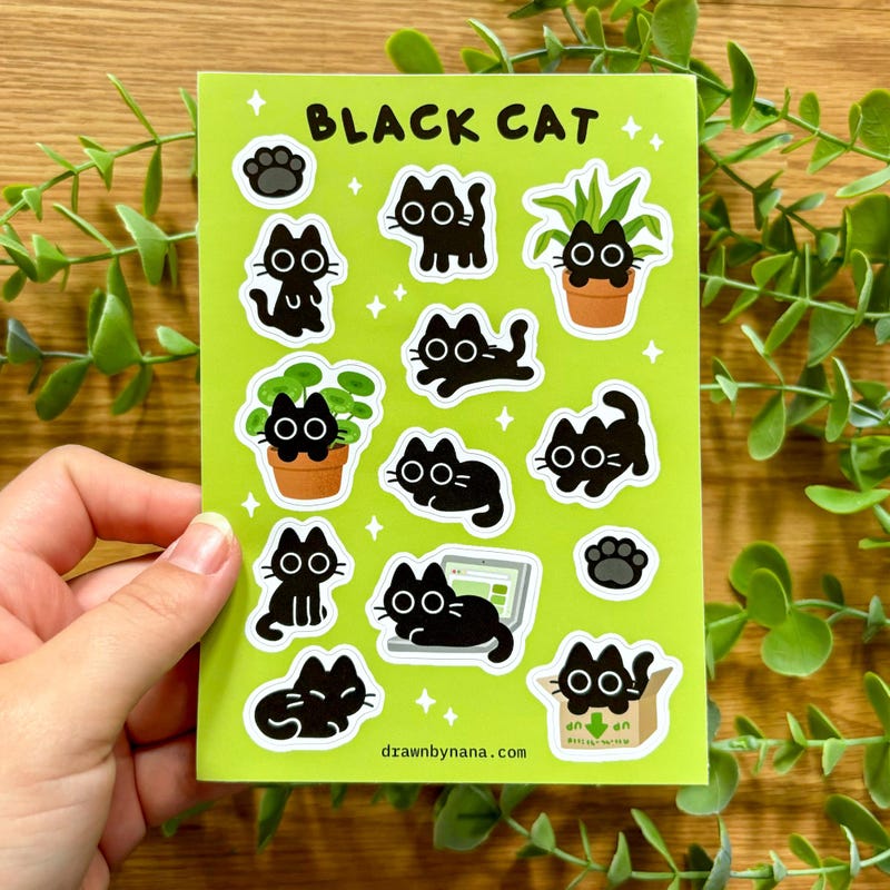 Black Cat Stickers - Etsy