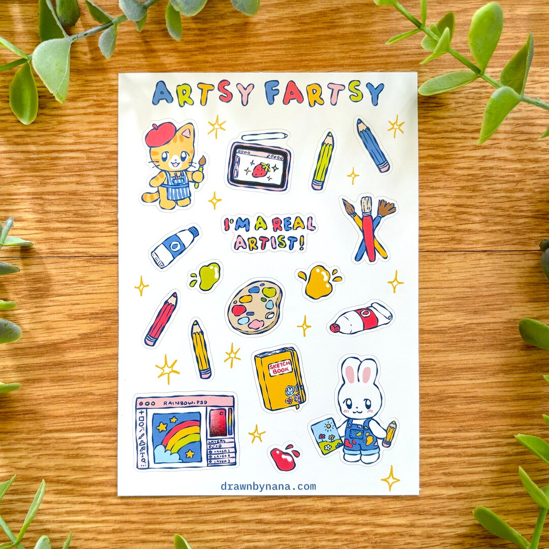 Artsy Fartsy Sticker Sheet | Cute Artist Stickers | Art Supplies ...