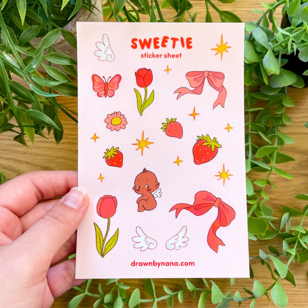 Sweetie Sticker Sheet Valentine's Day Sticker Sheet Strawberries, Cupid ...