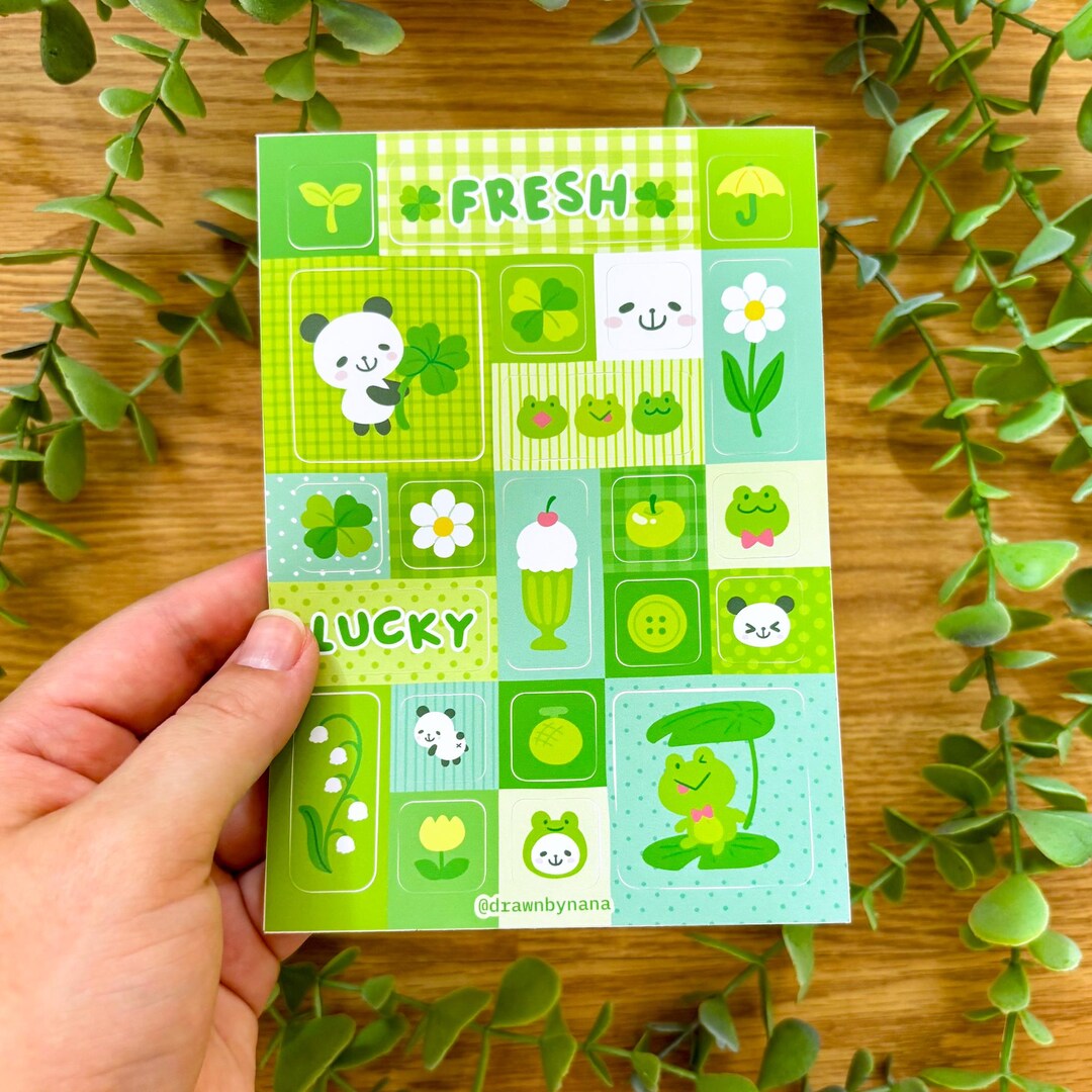 Fresh Green Sticker Sheet | Kawaii Deco Squares Sticker Sheet | Cute ...