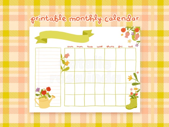 Paper Undated Floral Monthly Calendar Printable Garden Calendar ...