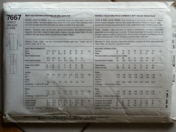 Patterns Sewing & Fiber Factory Fold 1990s Jacket and Dress Pattern ...