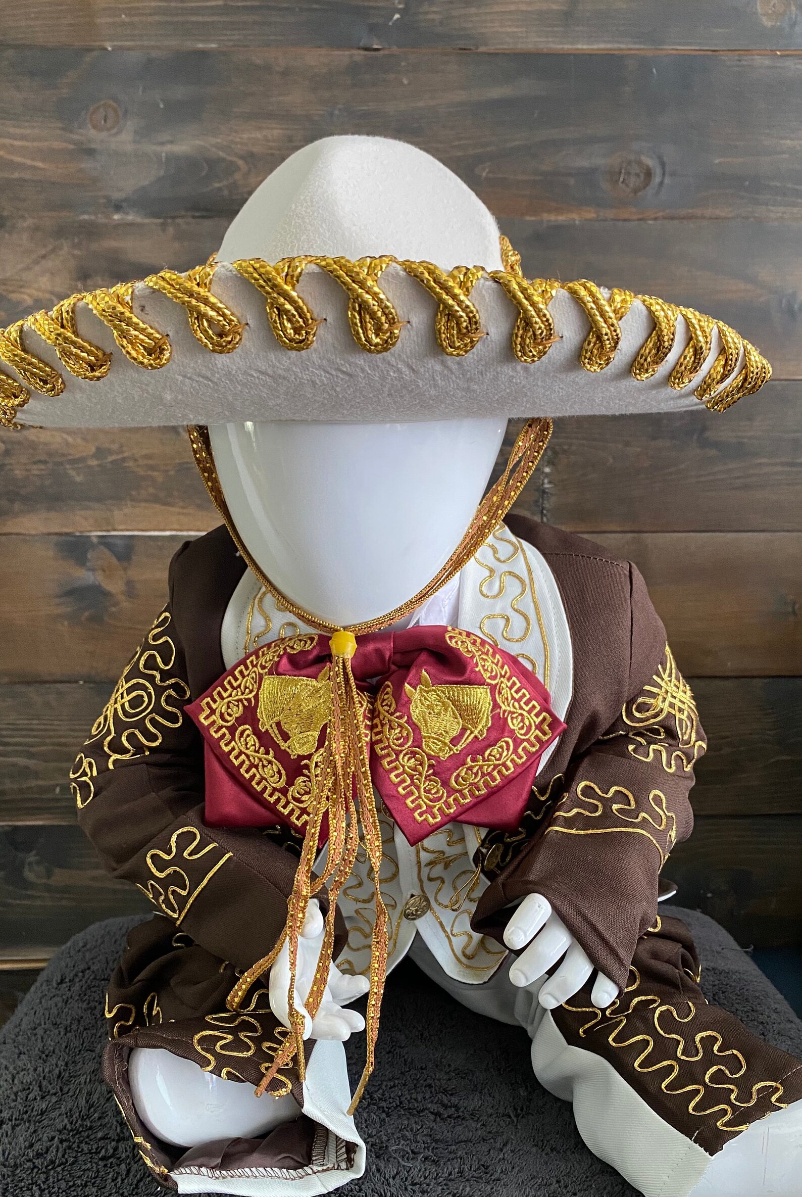 Brown ivory Baby Mariachi Boy Traje Charro café Embroidery | Etsy
