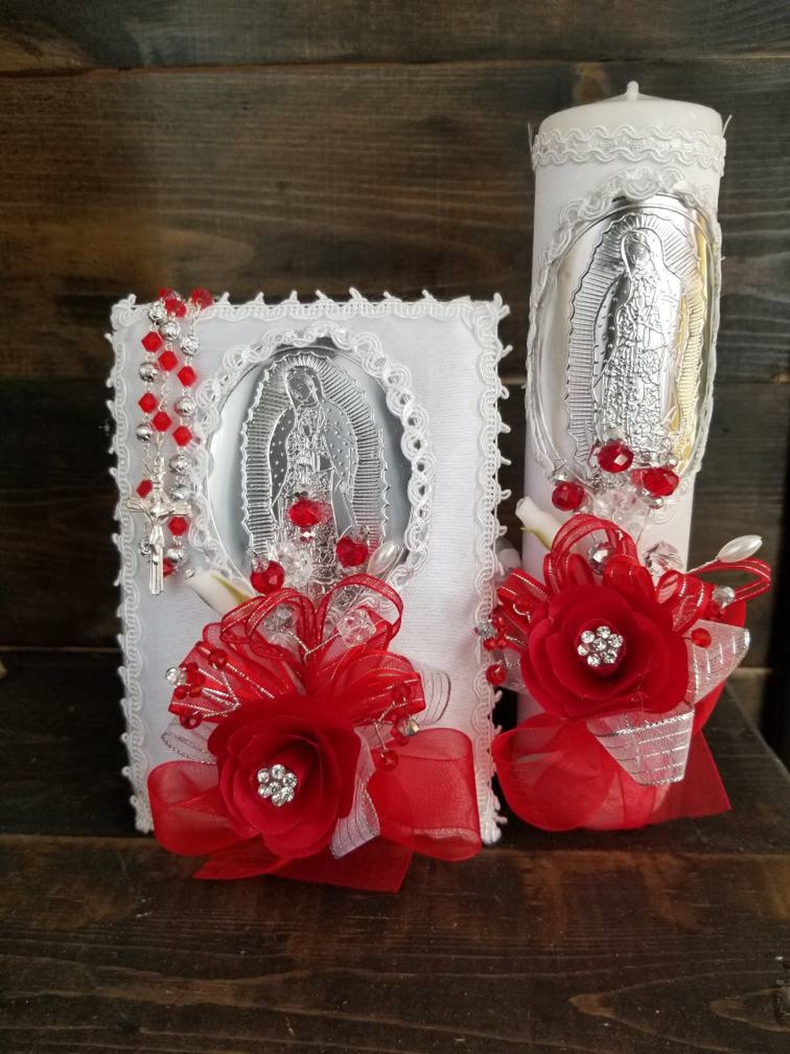 Confirmation Candle Set/virgen De Guadalupe/communion Candle - Etsy