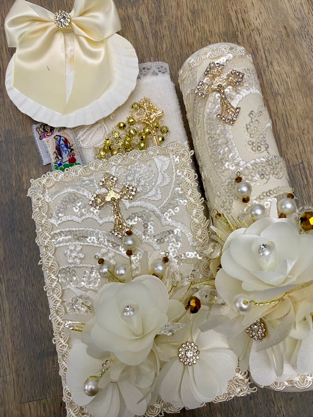 Baptism Candle Set, First Communion Candle Set, Blush Gold Baptism ...