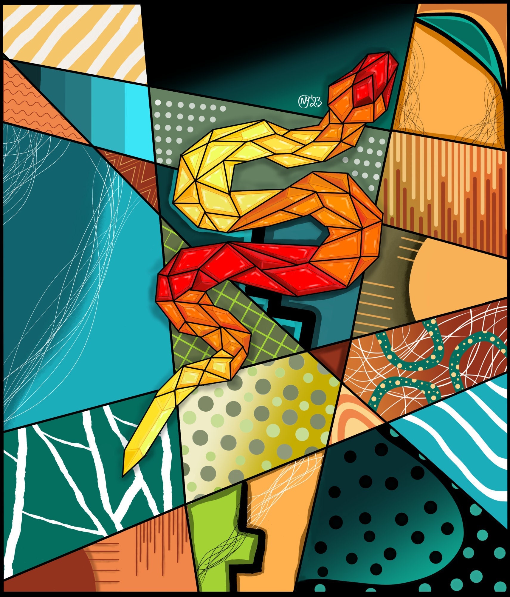 Digital Cubism Jeweled Snake - Etsy