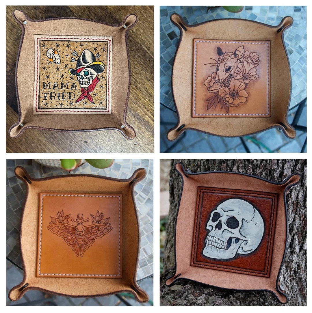 Custom Tooled/burned/inked Leather Valet Tray--your Ideas on Leather - Etsy