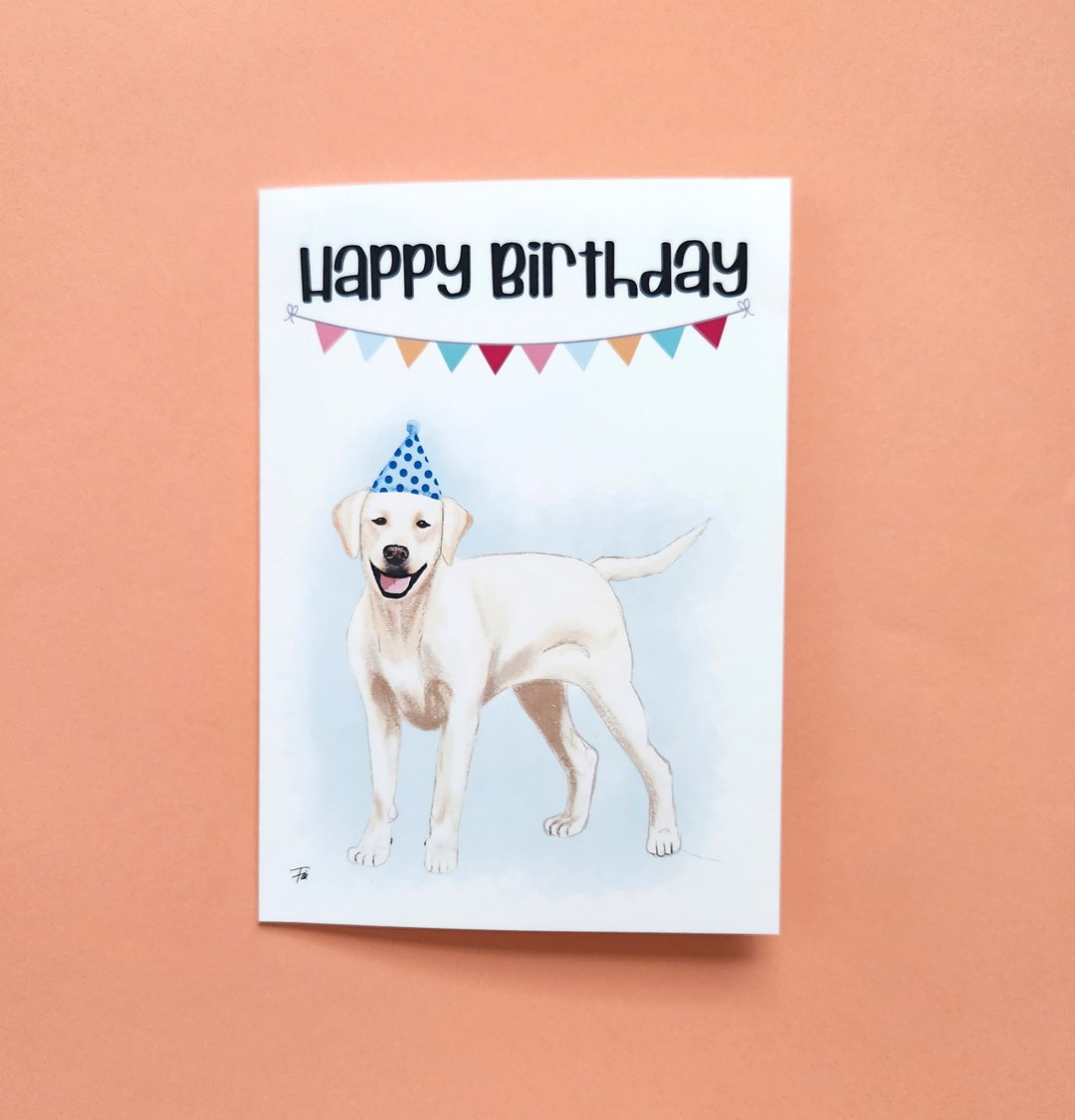 Yellow Labrador Dog, Happy Birthday Card, Hand Drawn, Yellow Lab White ...