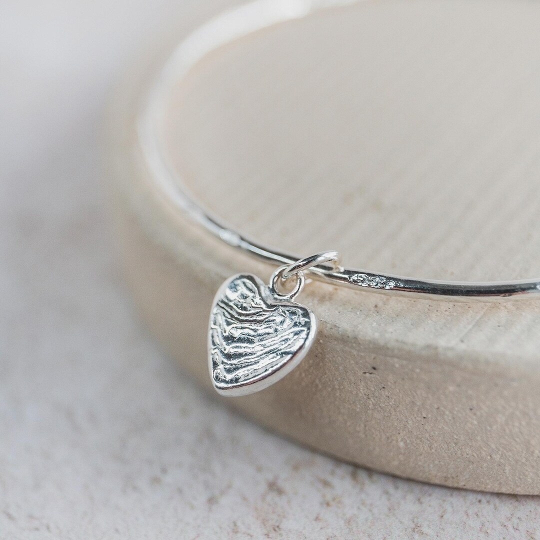Handmade Sterling Silver Cuttlefish Small Heart Charm Bangle - Etsy UK