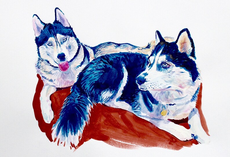 Custom Pet Portrait Double Pet Portrait Original Painting - Etsy
