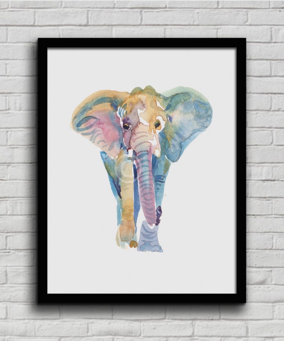 Aquarell Elefant Malerei ELEFANT #22 Acrylgemälde Modern In Türkis