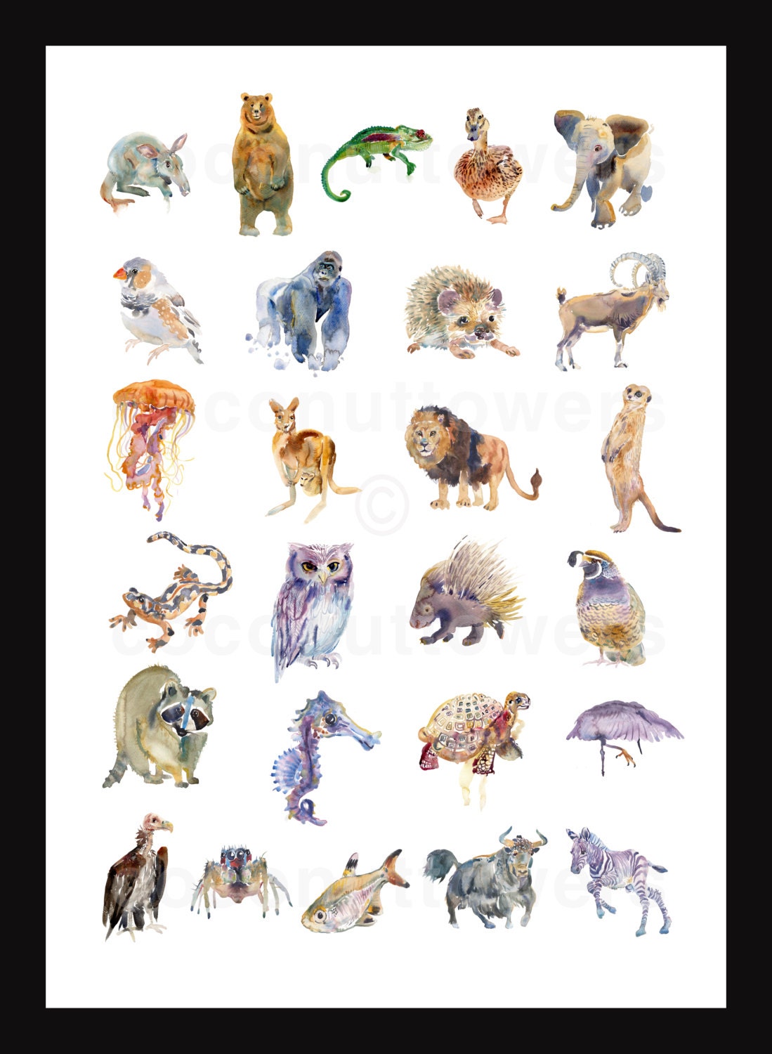 Alphabet Animal Poster Animal Paintings Watercolor | Etsy