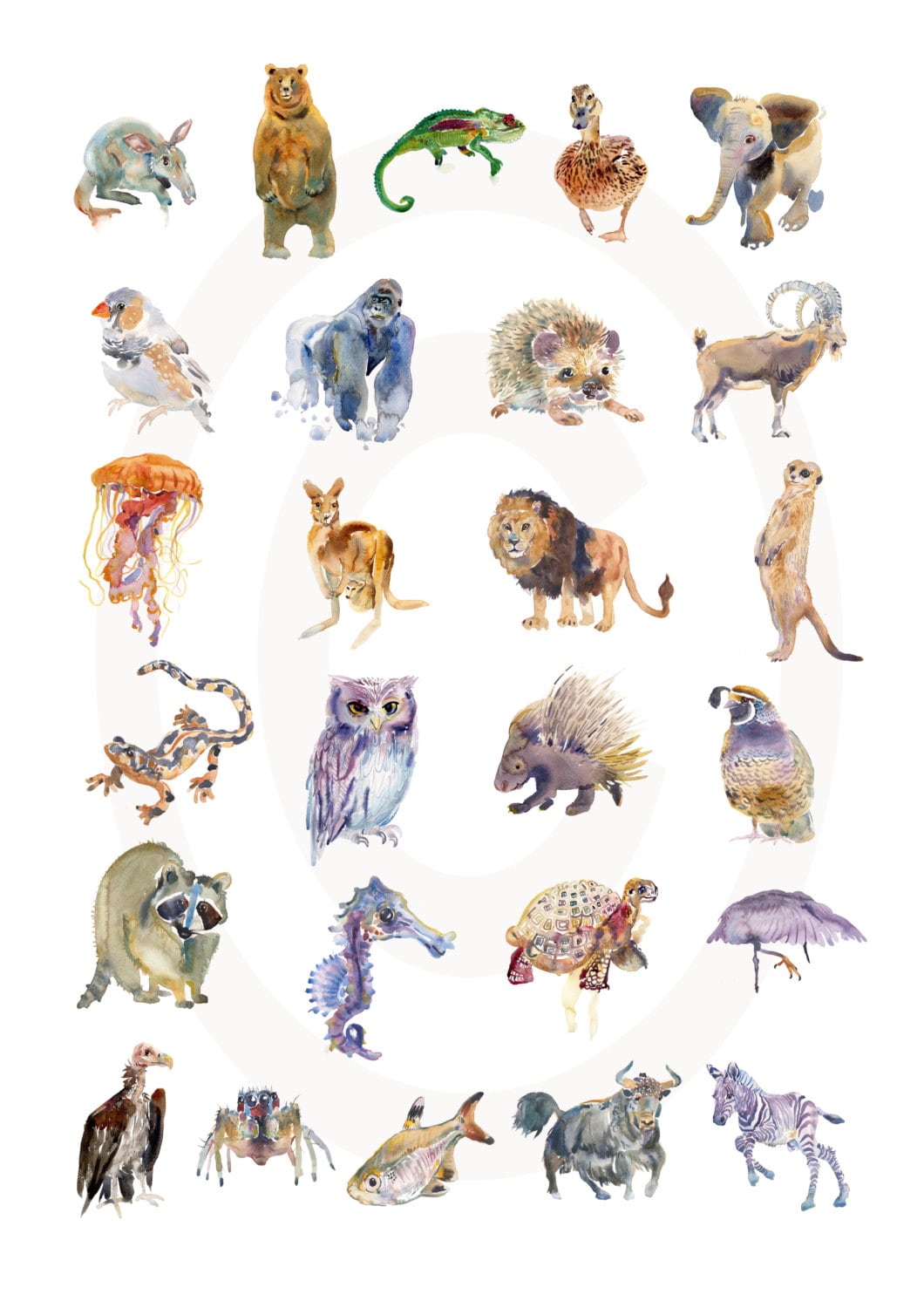Childrens Art - Animal Painting - A-Z Animal Poster - Watercolor ...