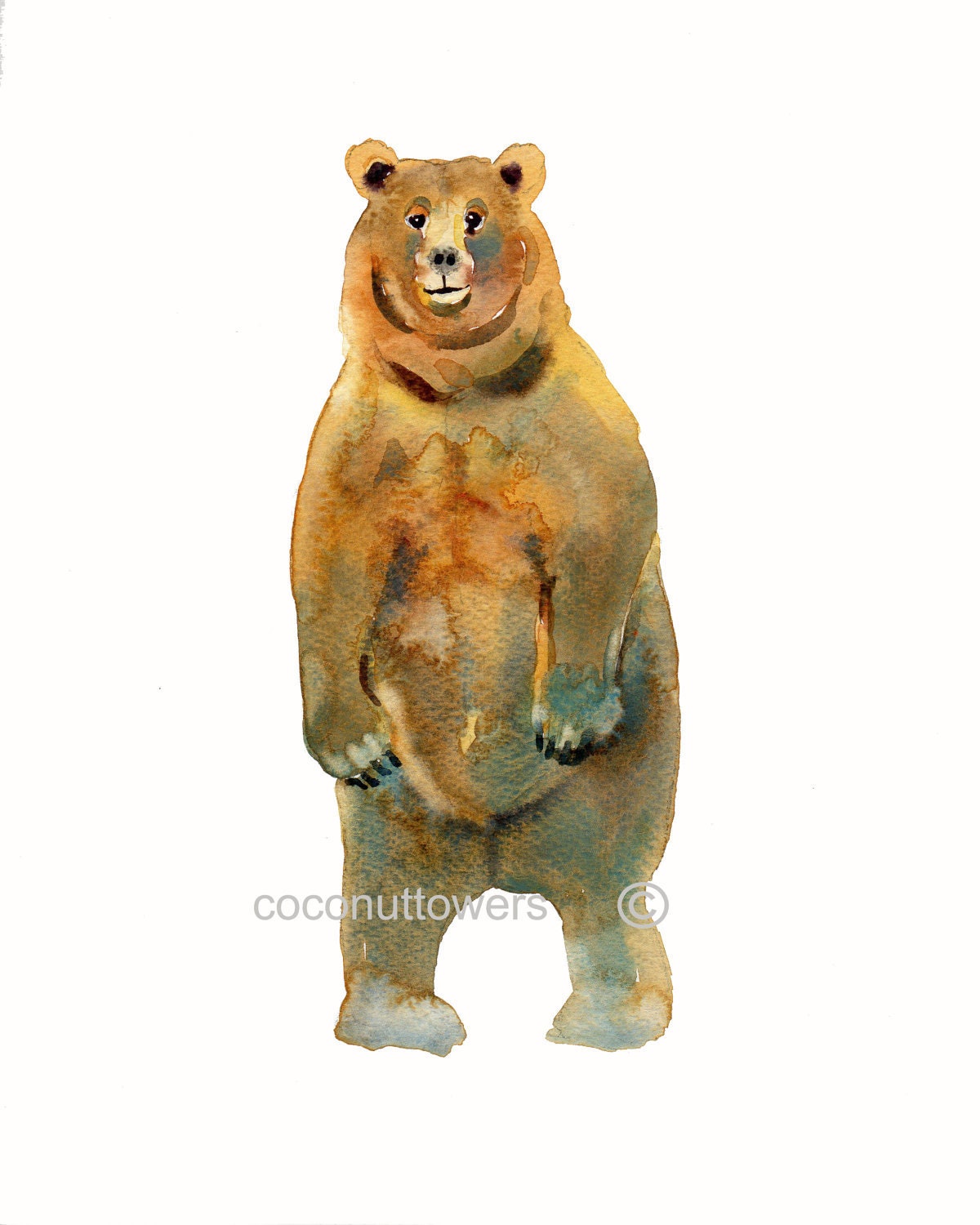 Lámina de acuarela de oso, retrato artístico (8x10 pulgadas) - Etsy España