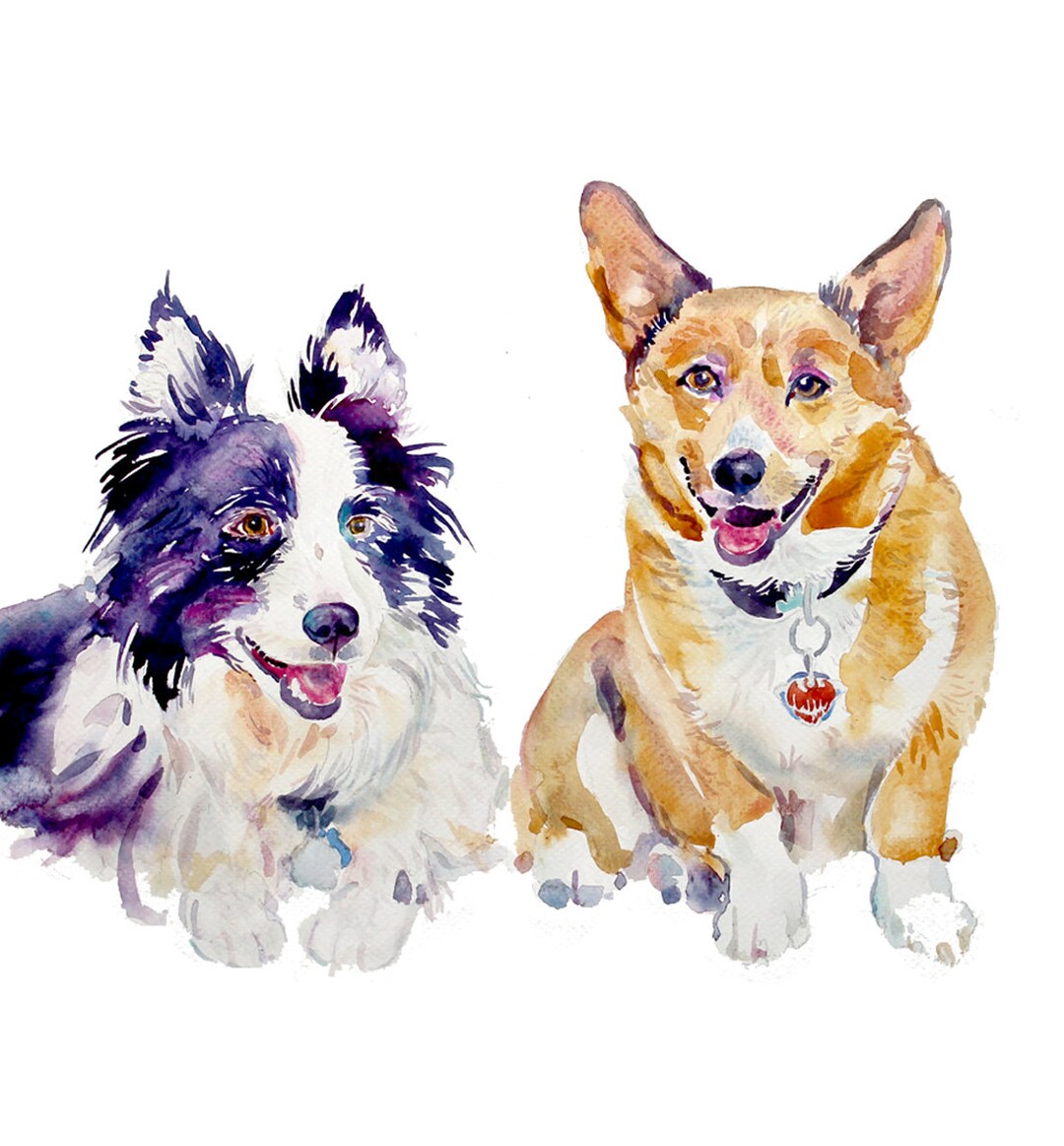 Custom Dog Portraits - Custom Double Pet Portrait - Watercolor Painting ...
