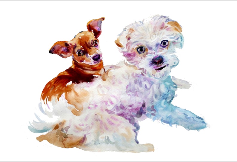 Custom Pet Portrait - Double Pet Portrait - Original Painting - 13 X 19 ...