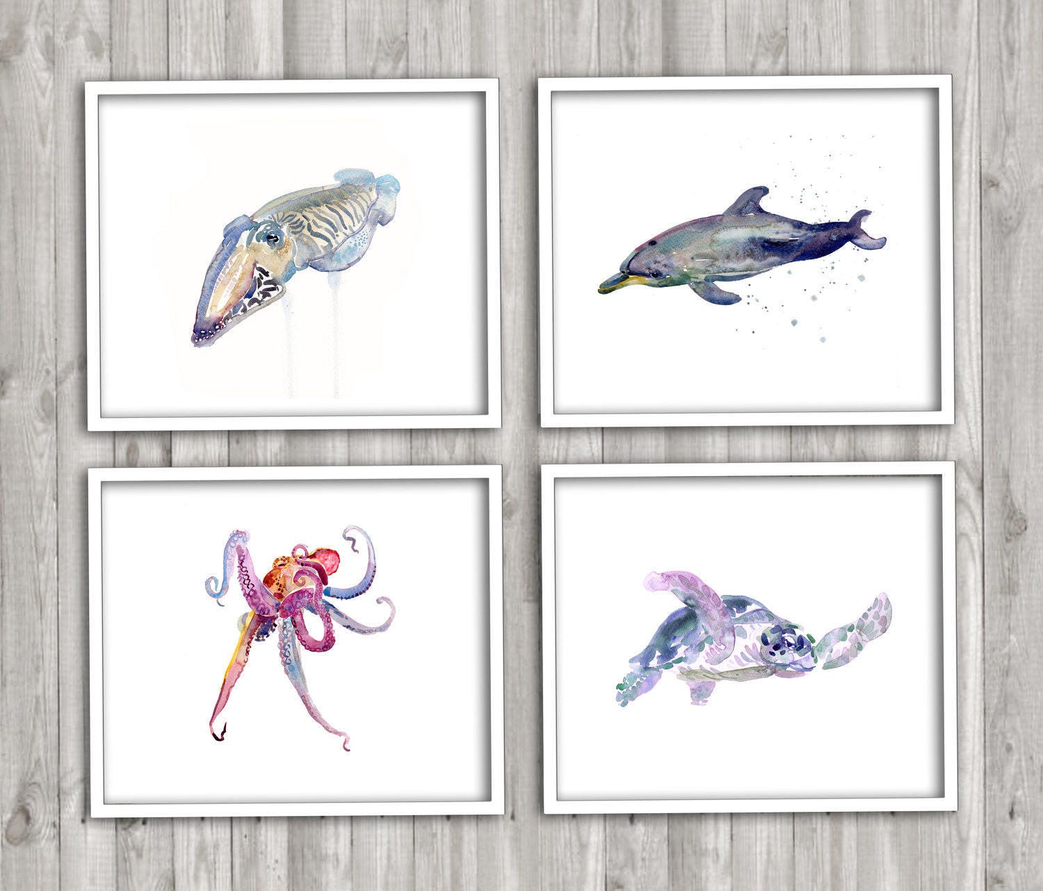 Sea Animals Print SetWatercolor Painting | Etsy