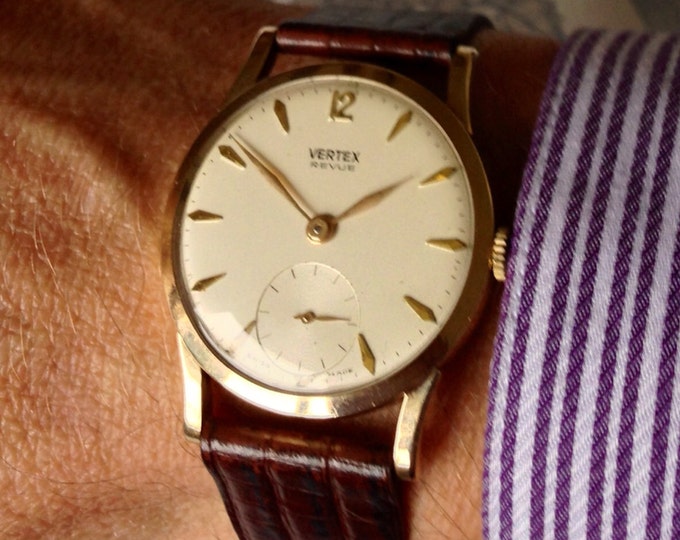 Solid Gold 1959 Vertex Revue Mens Hallmarked Swiss Watch. Stunning High ...