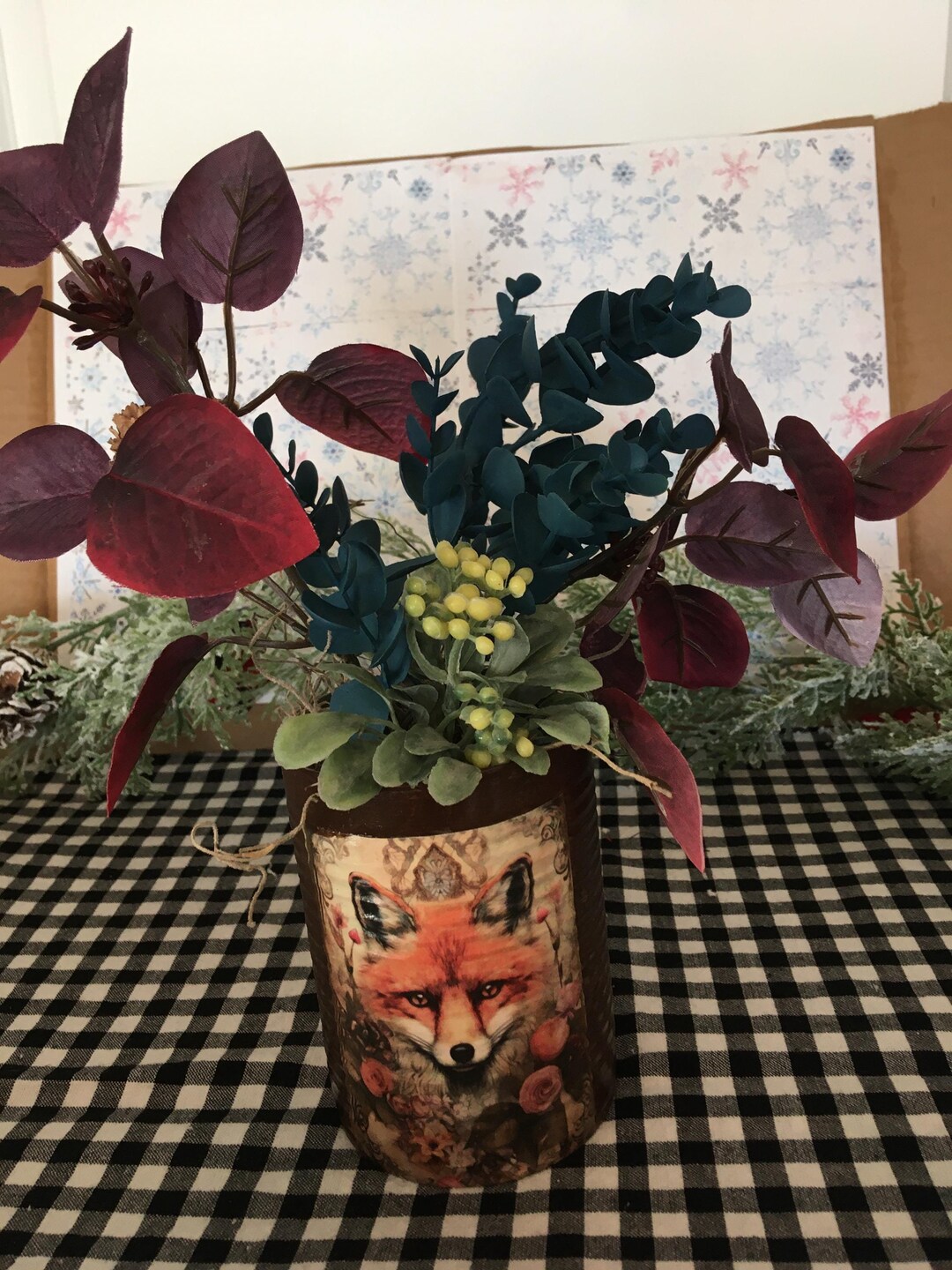 Red Fox Floral in an Upcycled Can, Fox Gift Item, Wildlife Decor ...