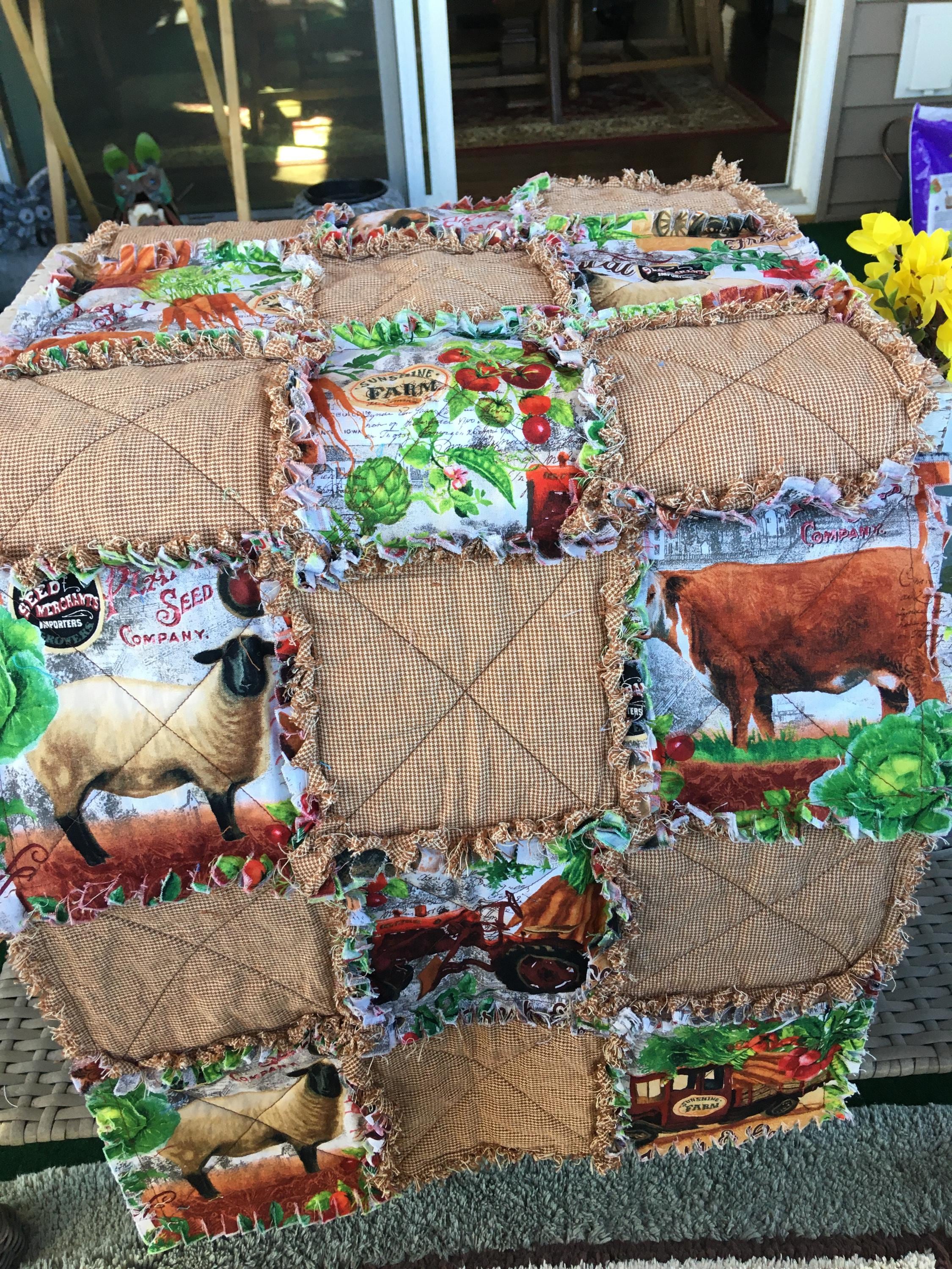 Farmhouse Rag Quilt Runner, Country Rag Quilt Runner, Farm Animals ...
