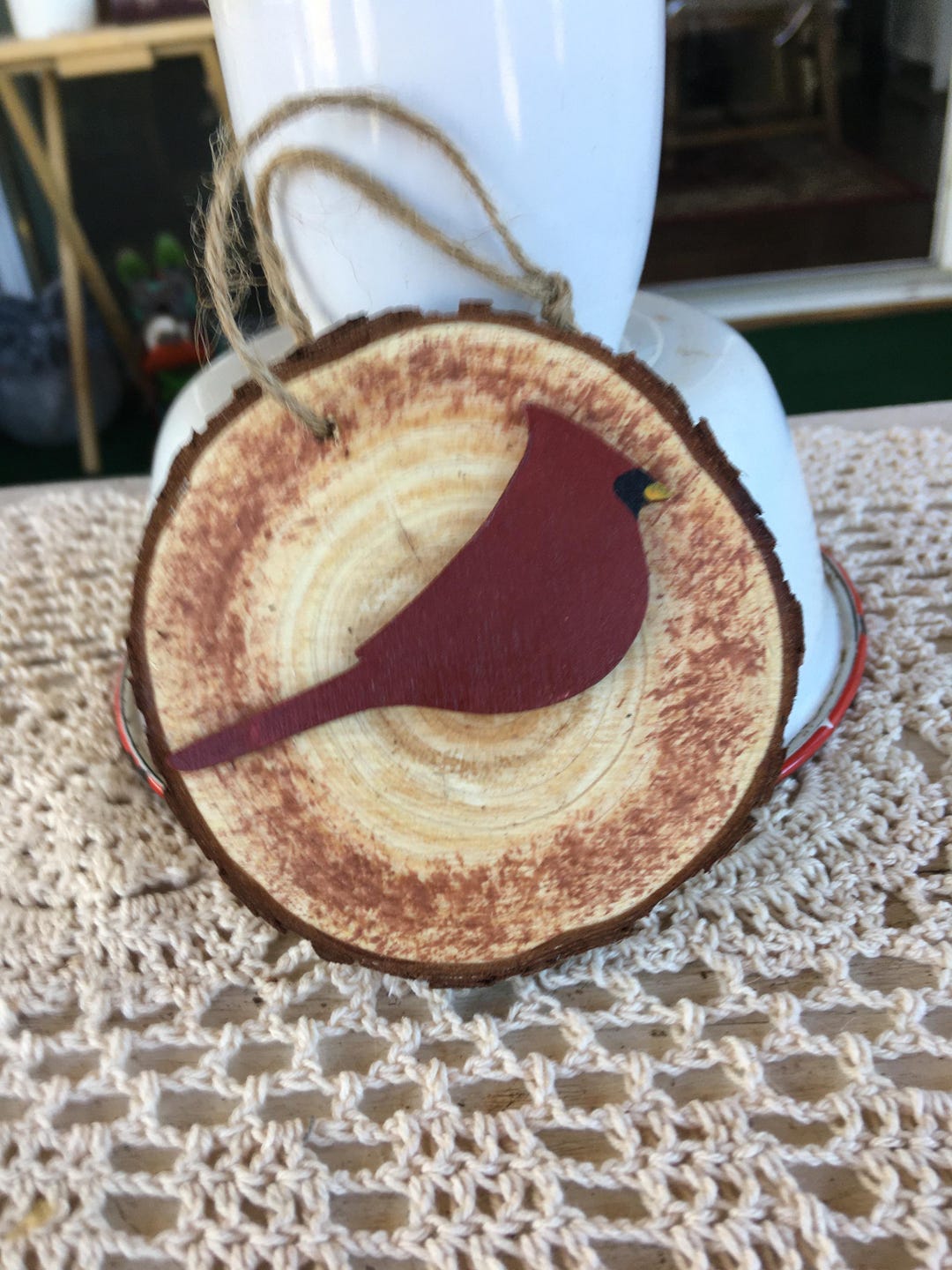 Cardinal on Wood Disc, Laser Cut Cardinal, Hand Painted Cardinal ...