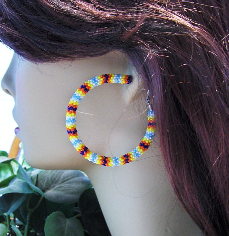 Beaded Hoop Earrings Beaded Stud Earrings Womens Hoop - Etsy