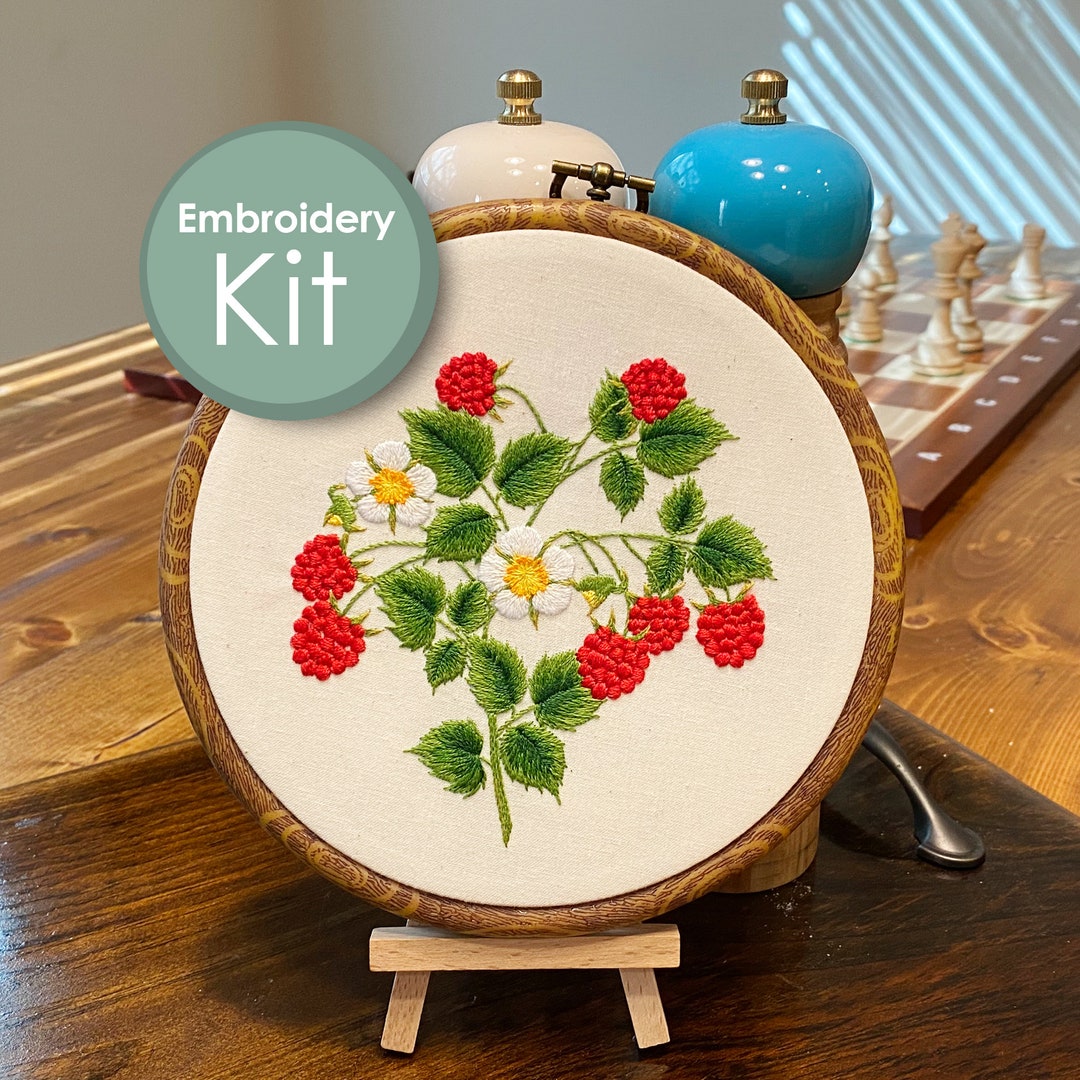 Embroidery Kit - Raspberry Hand Embroidery Full Kit for Beginners and ...