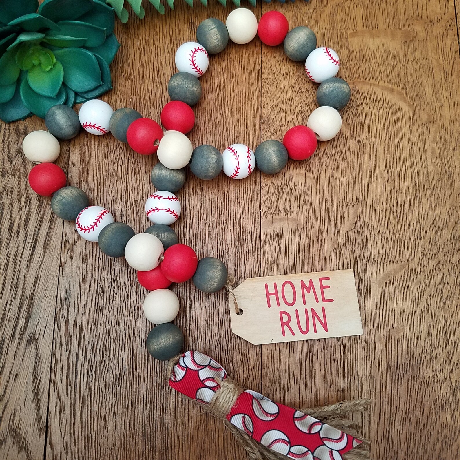 Wood Bead Garland "home Run"/farmhouse Bead Garland/sports Theme Table ...
