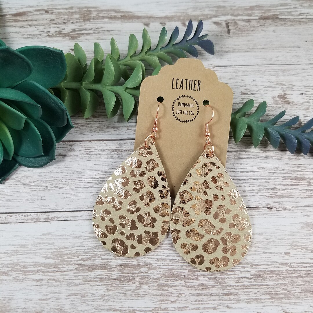 Rose Gold Cheetah Print Suede Teardrop Earrings - Etsy