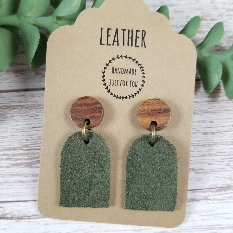 Mini U-shape Olive Green Suede Leather Earrings: Wood Stud - Etsy