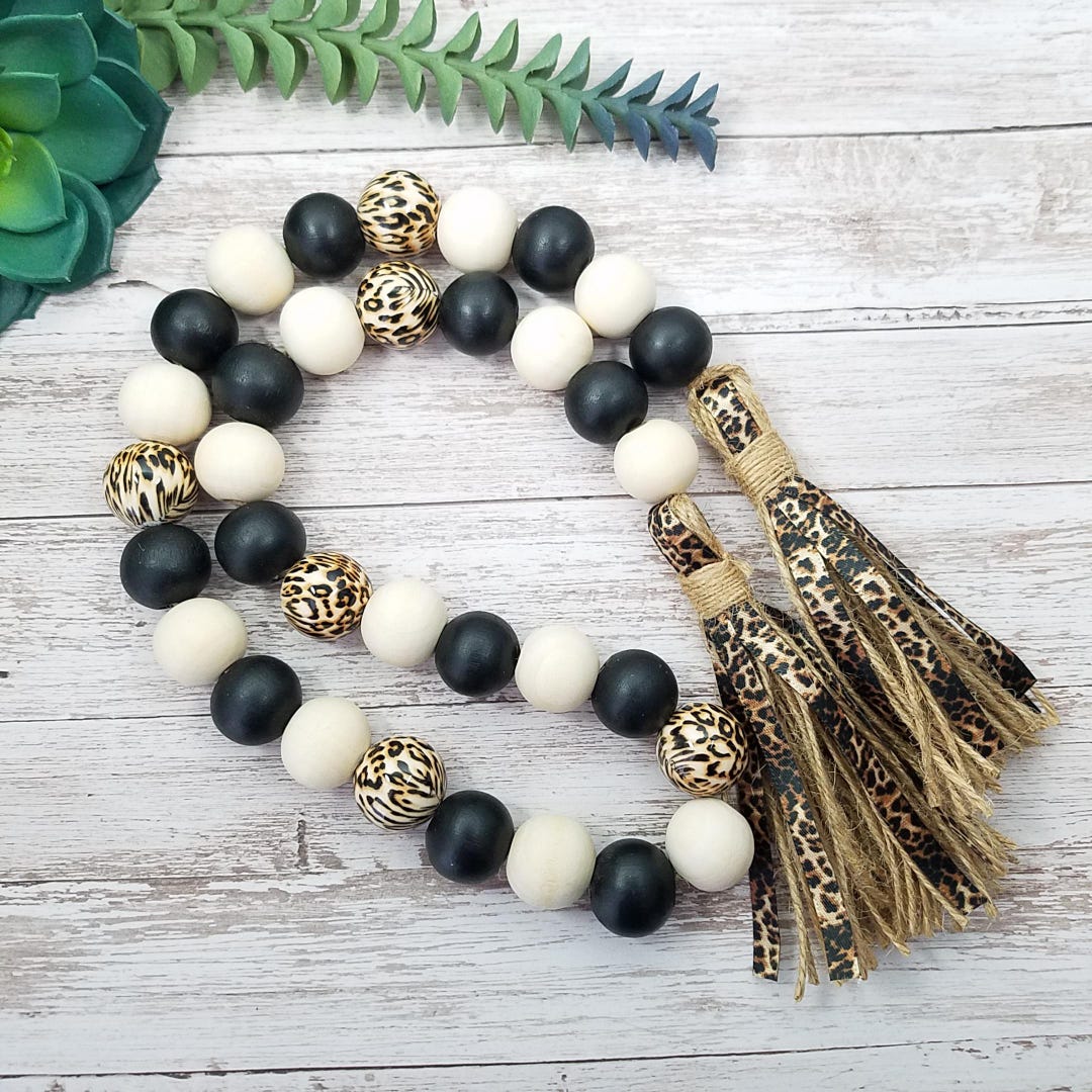 Modern Farmhouse Cheetah Wood Bead Garland/leopard Black Brown Bead ...