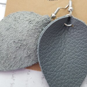 Small Dark Gray Leather Pinched Leaf Earrings/textured Petal Earrings ...