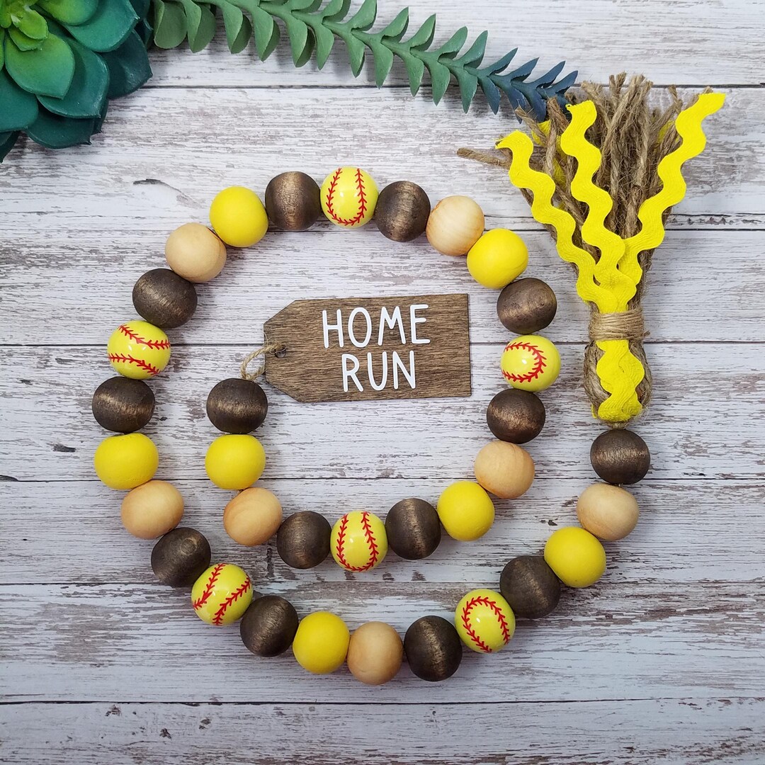 Wood Bead Garland "home Run"/farmhouse Bead Garland/sports Theme Table ...