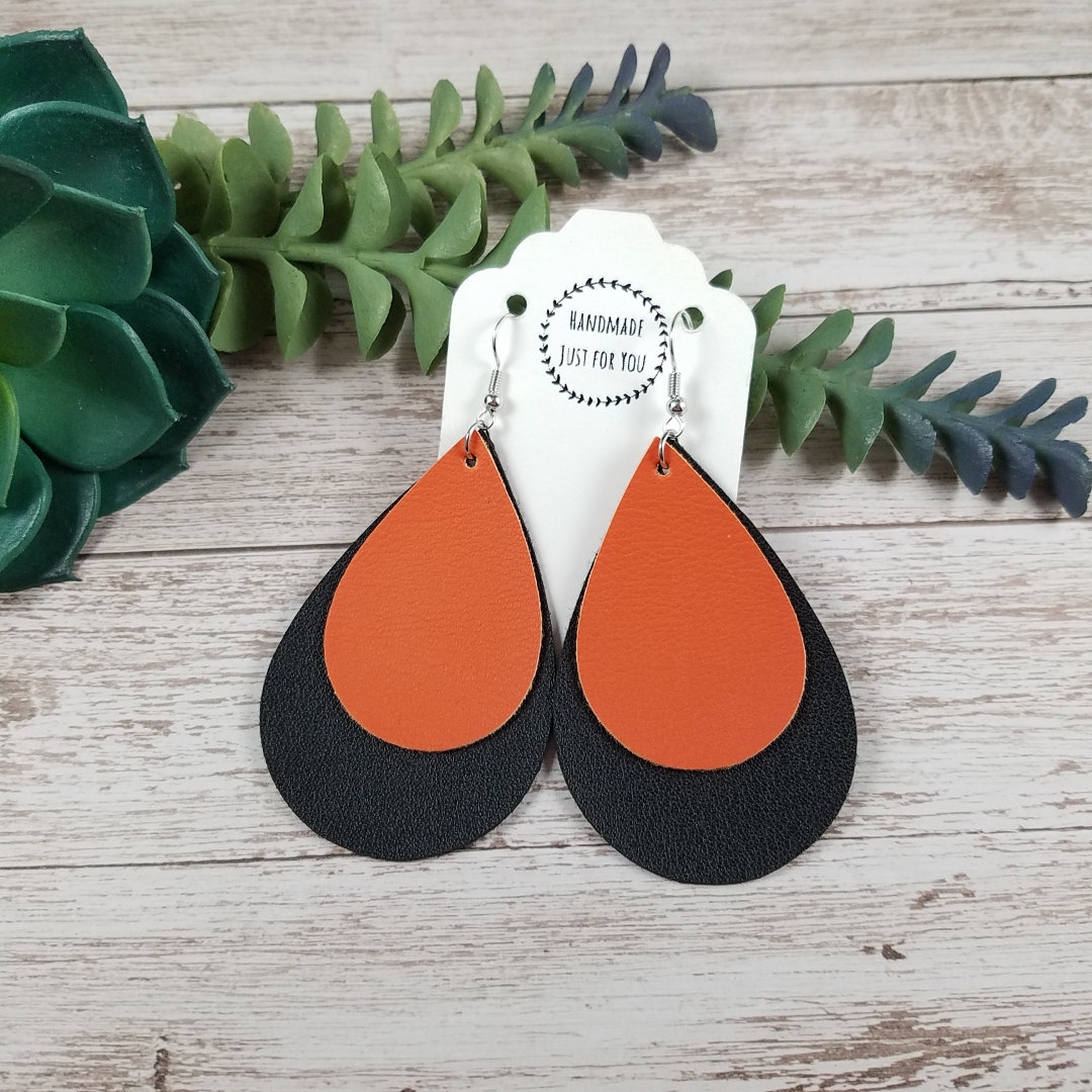 Large Orange and Black Sports Team Layered Teardrop Earrings/gift Under ...