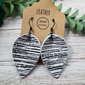 Small Black and White Pinched Leaf Leather Earrings/petal Earrings/gift ...