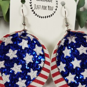 Glitter Stars and Stripes Patriotic Layered Pinched Leaf Petal Earrings ...