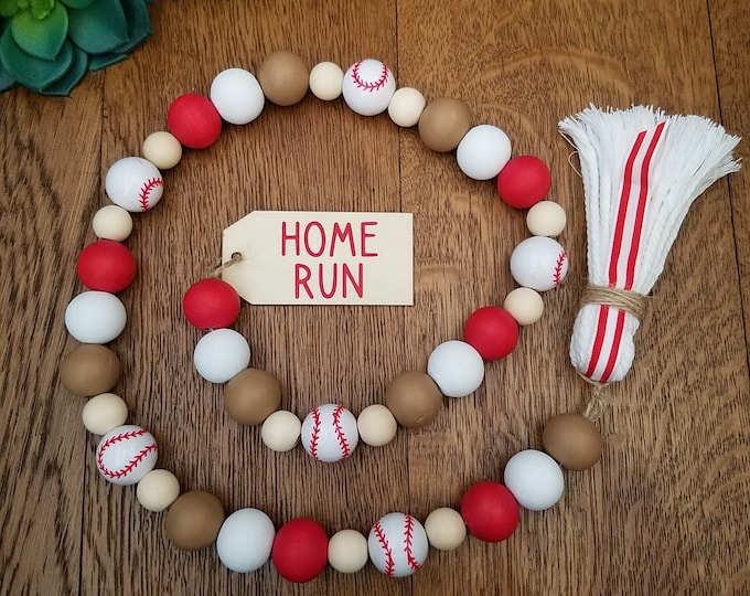 Wood Bead Garland "home Run"/farmhouse Bead Garland/sports Theme Table ...