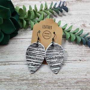 Small Black and White Pinched Leaf Leather Earrings/petal Earrings/gift ...