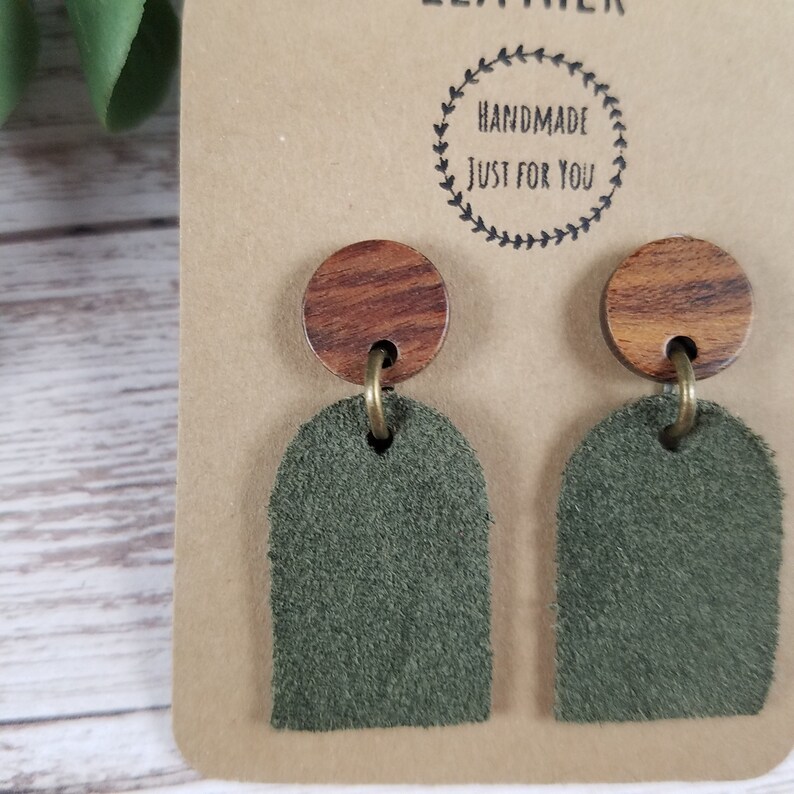 Mini U-shape Olive Green Suede Leather Earrings: Wood Stud - Etsy