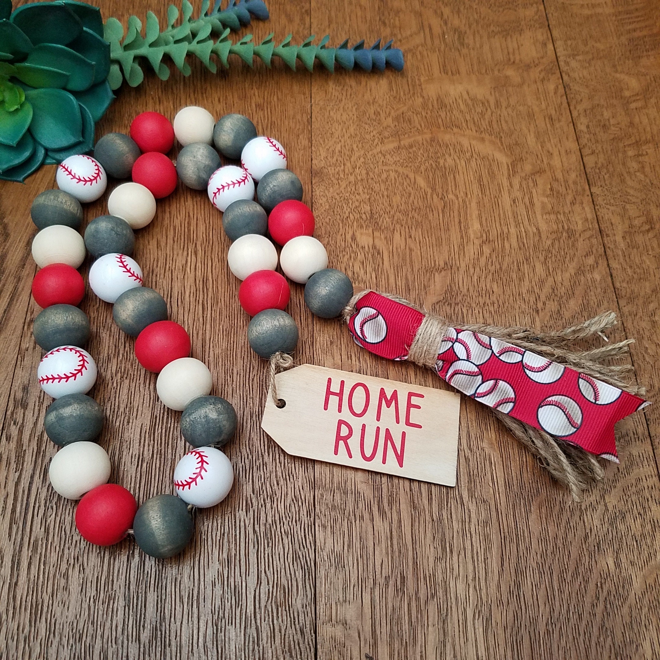 Wood Bead Garland "home Run"/farmhouse Bead Garland/sports Theme Table ...