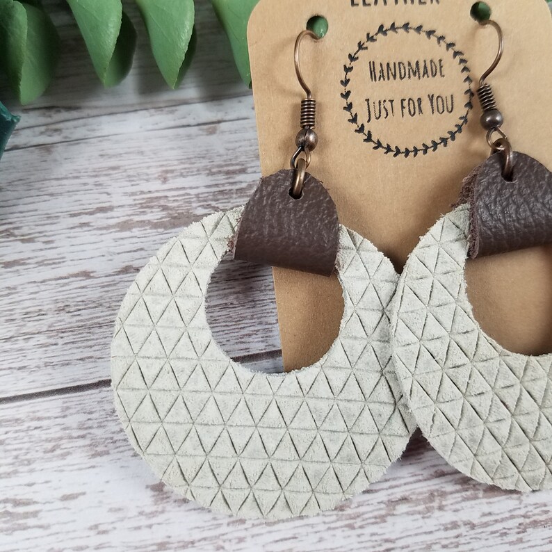 Cream Suede Leather Earrings, Cutout Circle Dangle, Bronze Hardware - Etsy