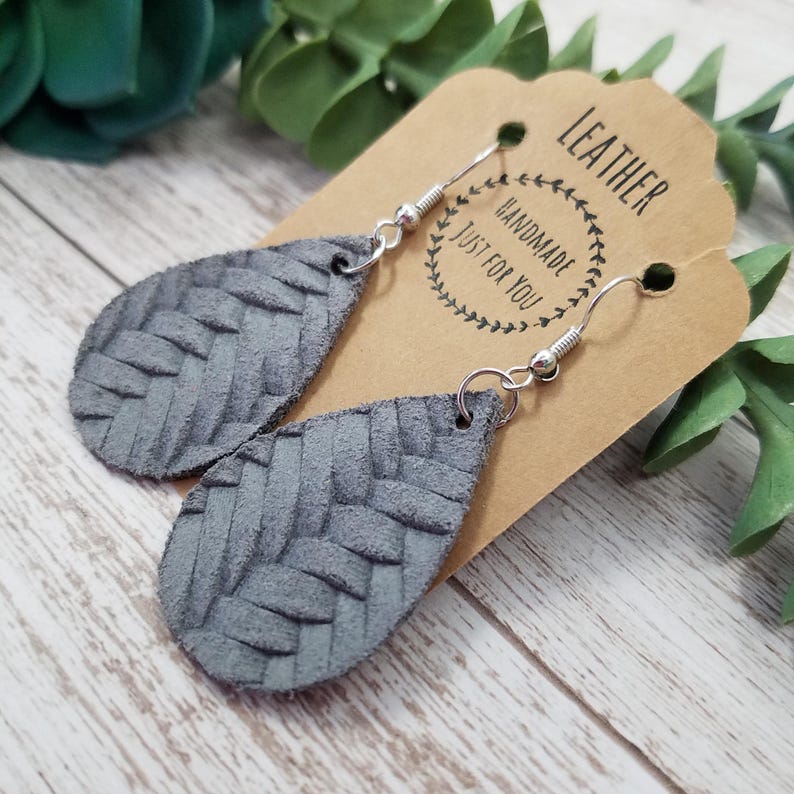 Mini Gray Suede Teardrop Leather Earrings - Etsy