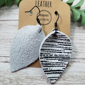 Small Black and White Pinched Leaf Leather Earrings/petal Earrings/gift ...
