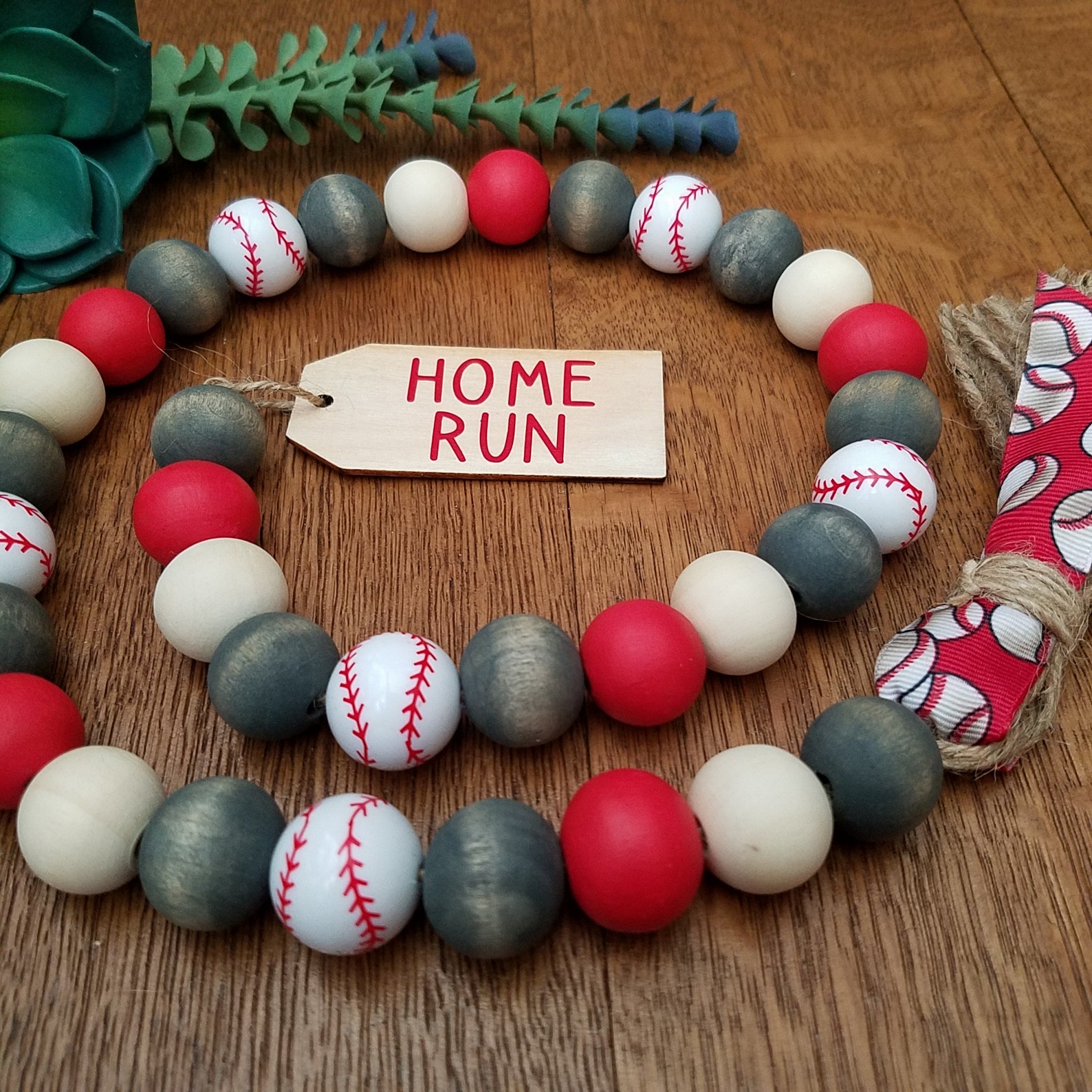 Wood Bead Garland HOME RUN/Farmhouse Bead | Etsy